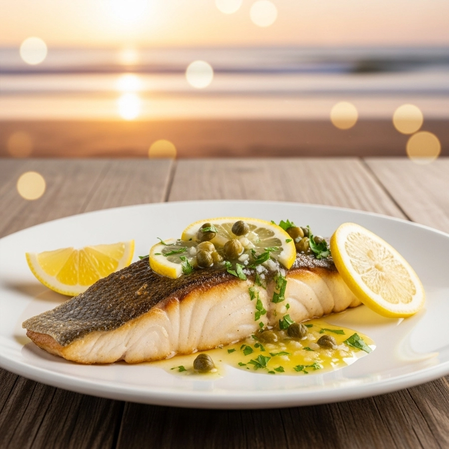 Sea Bass Capitán con piel crocante y salsa de limón–alcaparras - Capico ...